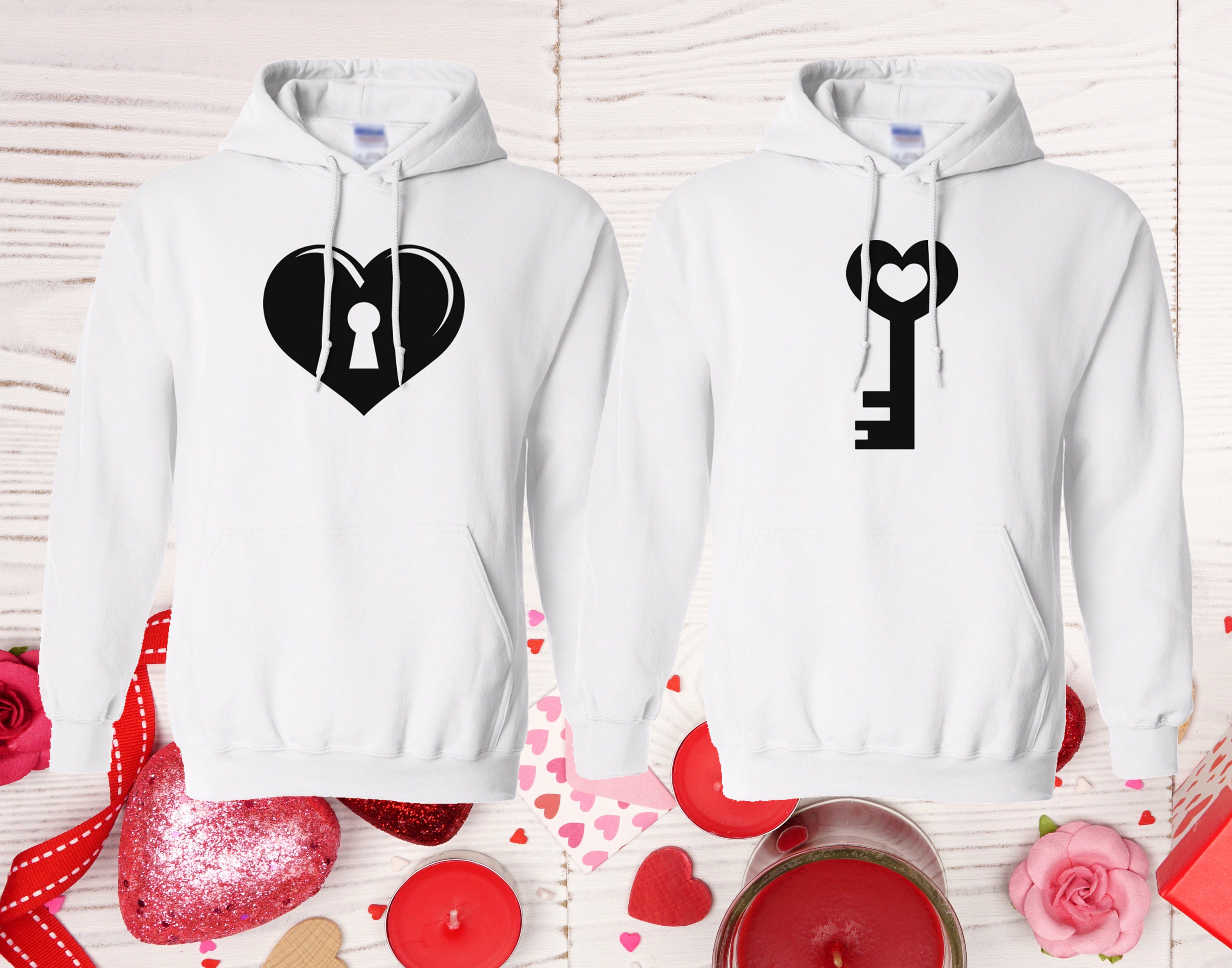 Set Of 2 His And Hers Hoodies Matching Couples Hooded Etsy