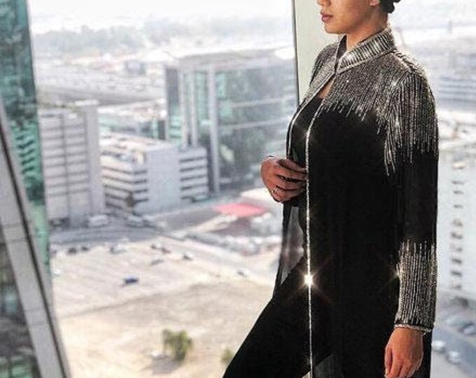 Beaded Long Drape/jacket /cape - (black/silver) - Etsy