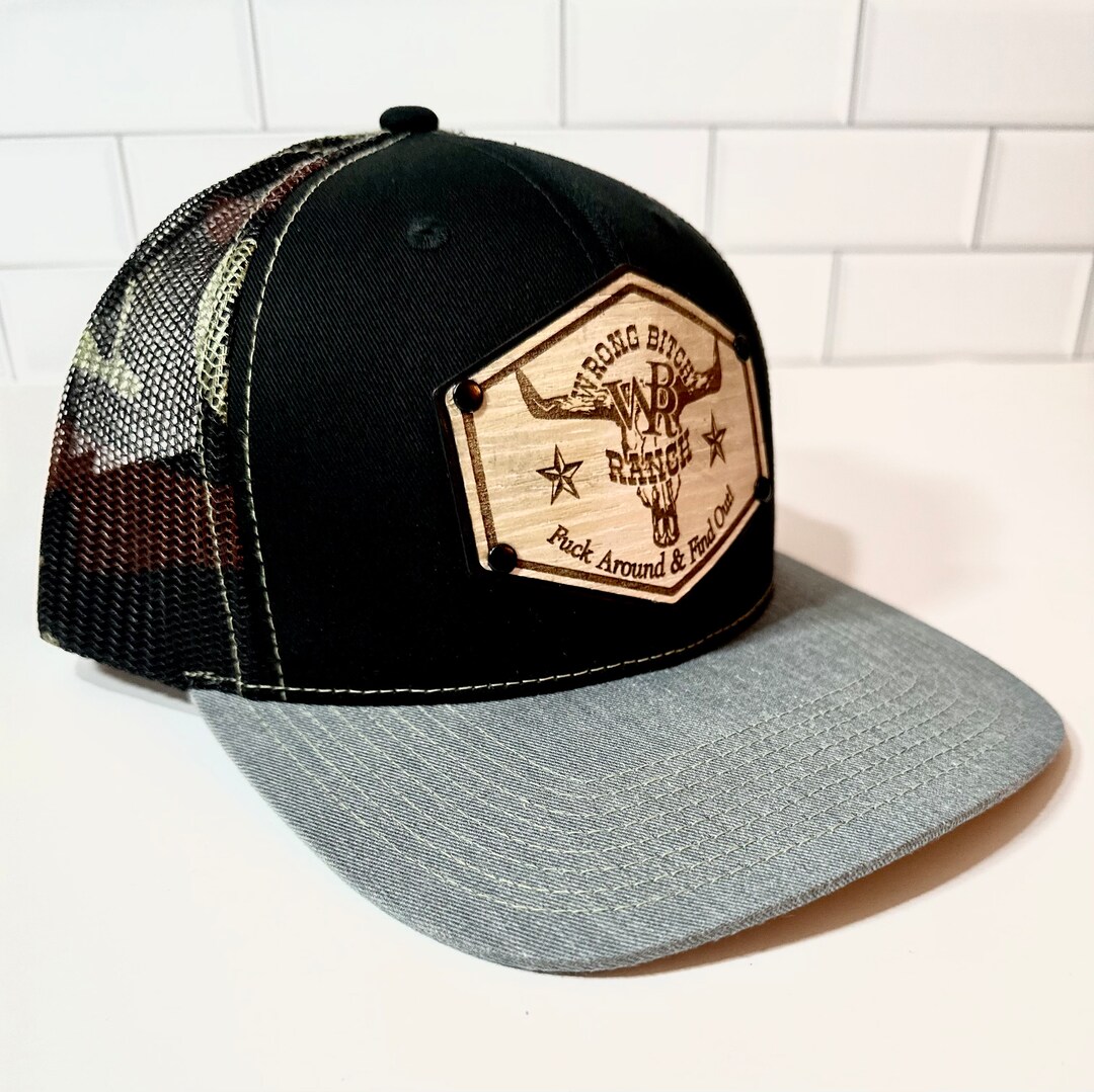 The Wrong Bitch Ranch Premium Snapback Trucker Cap, Wood Veneer ...