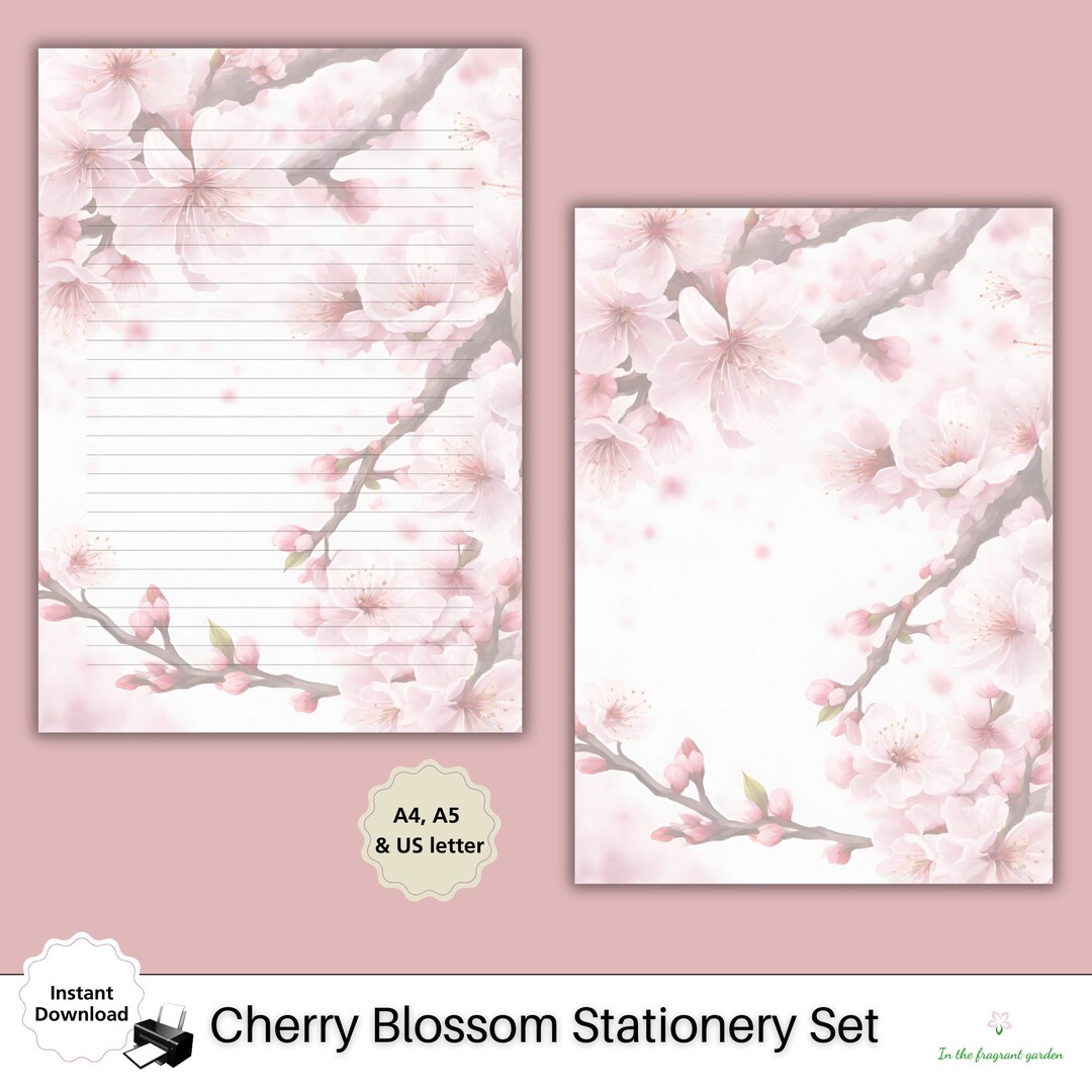 Cherry Blossom Pink Stationery Printable Lined Paper Office Download ...