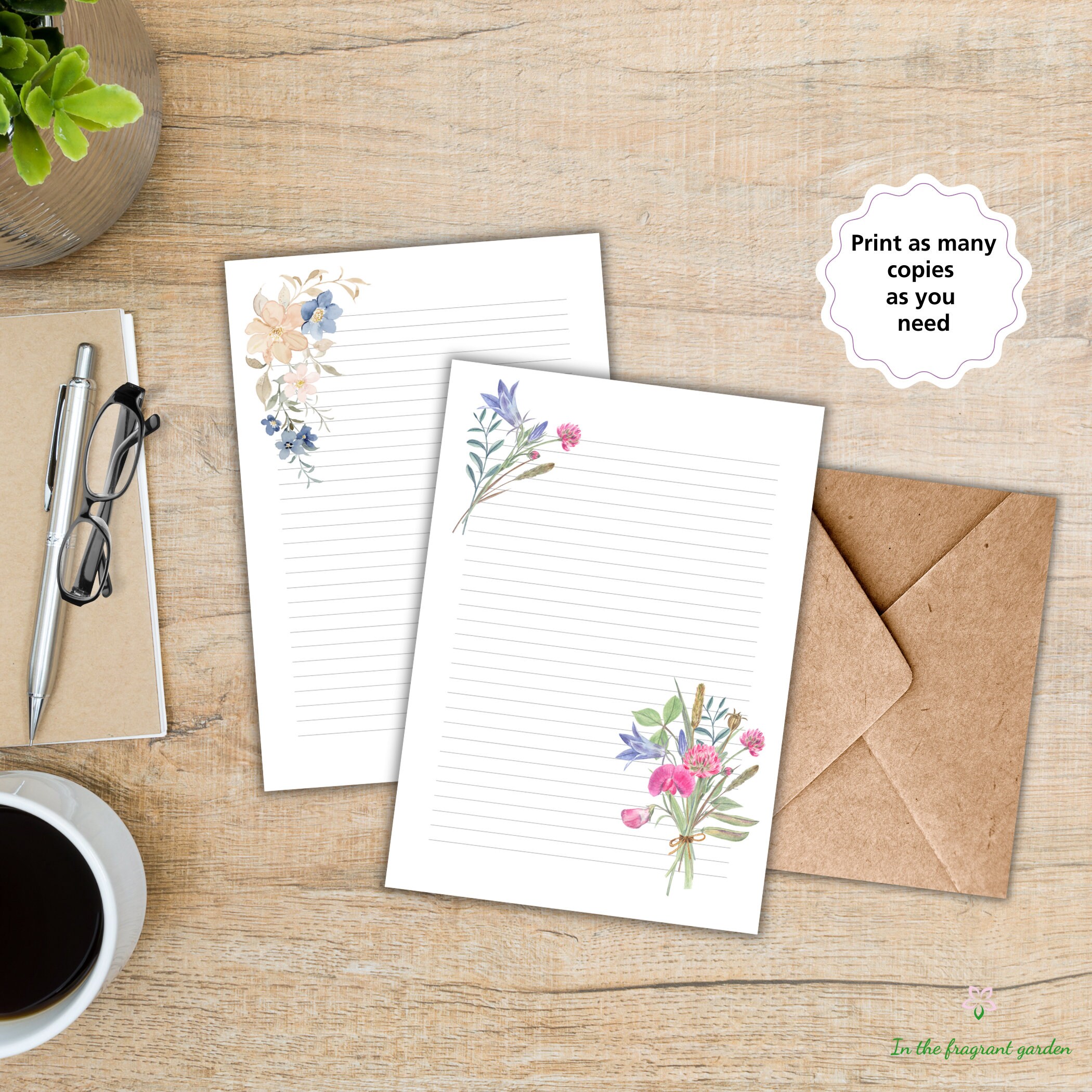 Wildflower Letter Paper Set | Floral Printable Stationery | 20 ...