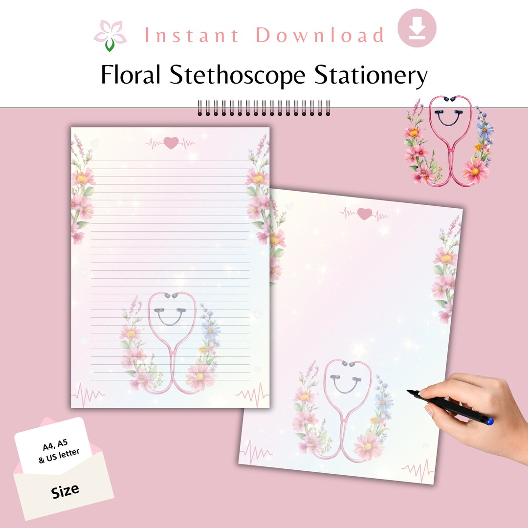 Stethoscope Letter Writing Paper Cute Floral Stationery Lined Paper ...
