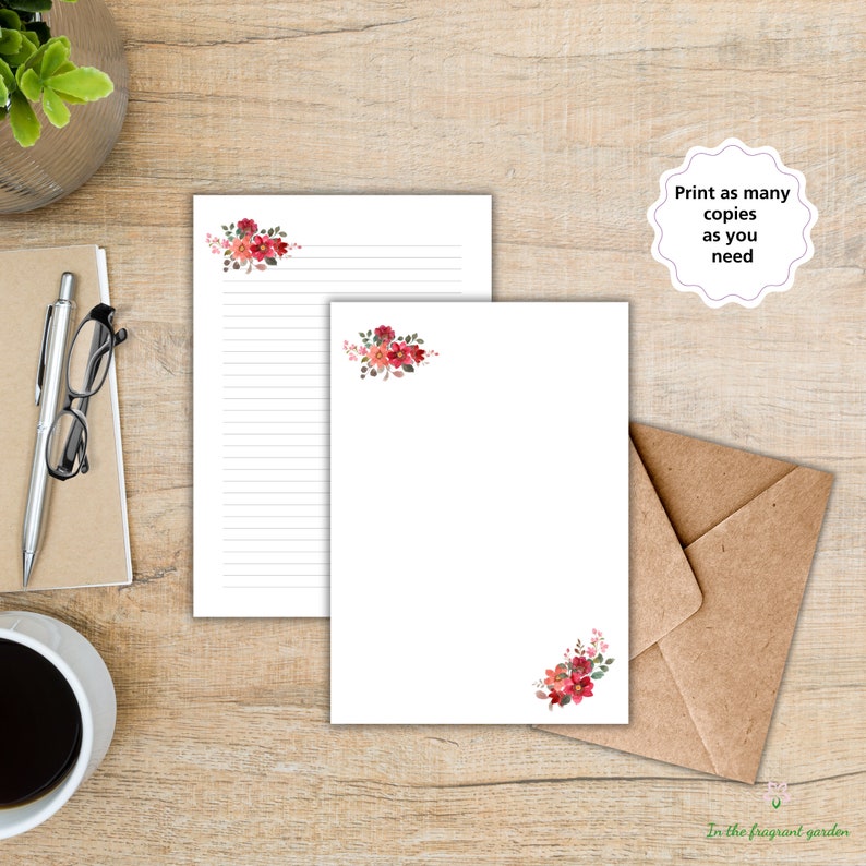 Floral Stationery Floral Lined Paper Download Writing Pad Note Page ...