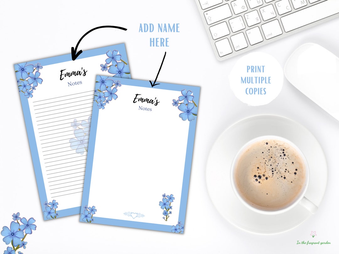 Stationery Uni Personalised Floral Forget Me Not Notes Page Printable ...