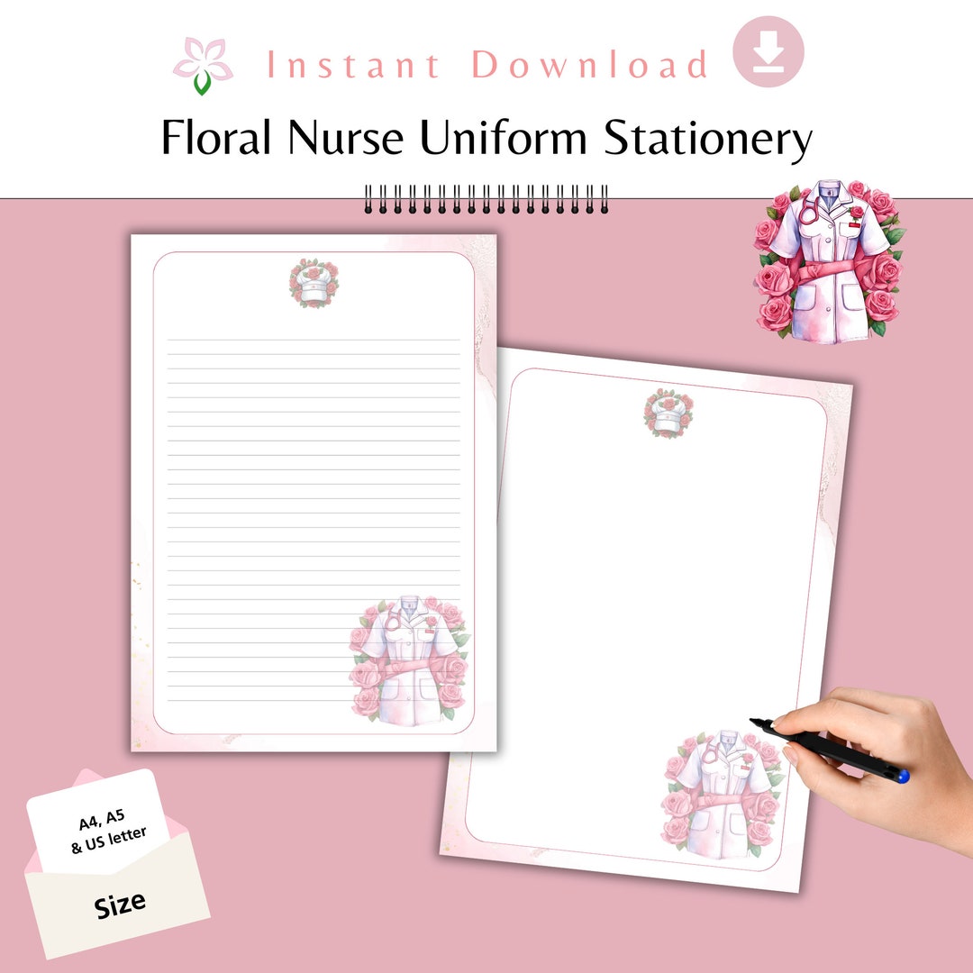 Nurse Uniform Letter Writing Paper Cute Floral Stationery Lined Paper ...