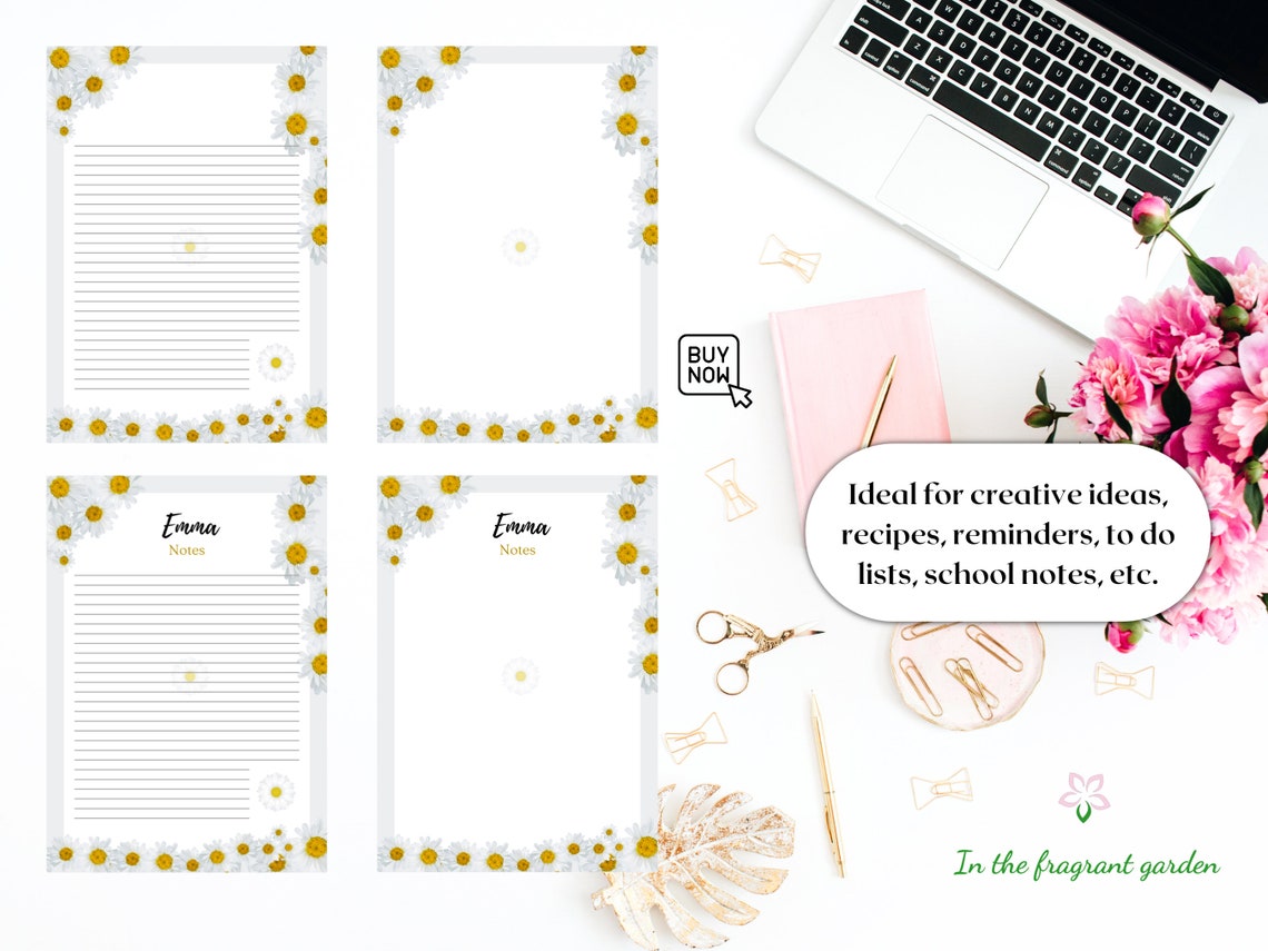 Daisy Flower Cute Stationery Notes Planner Floral Notepaper Printable ...
