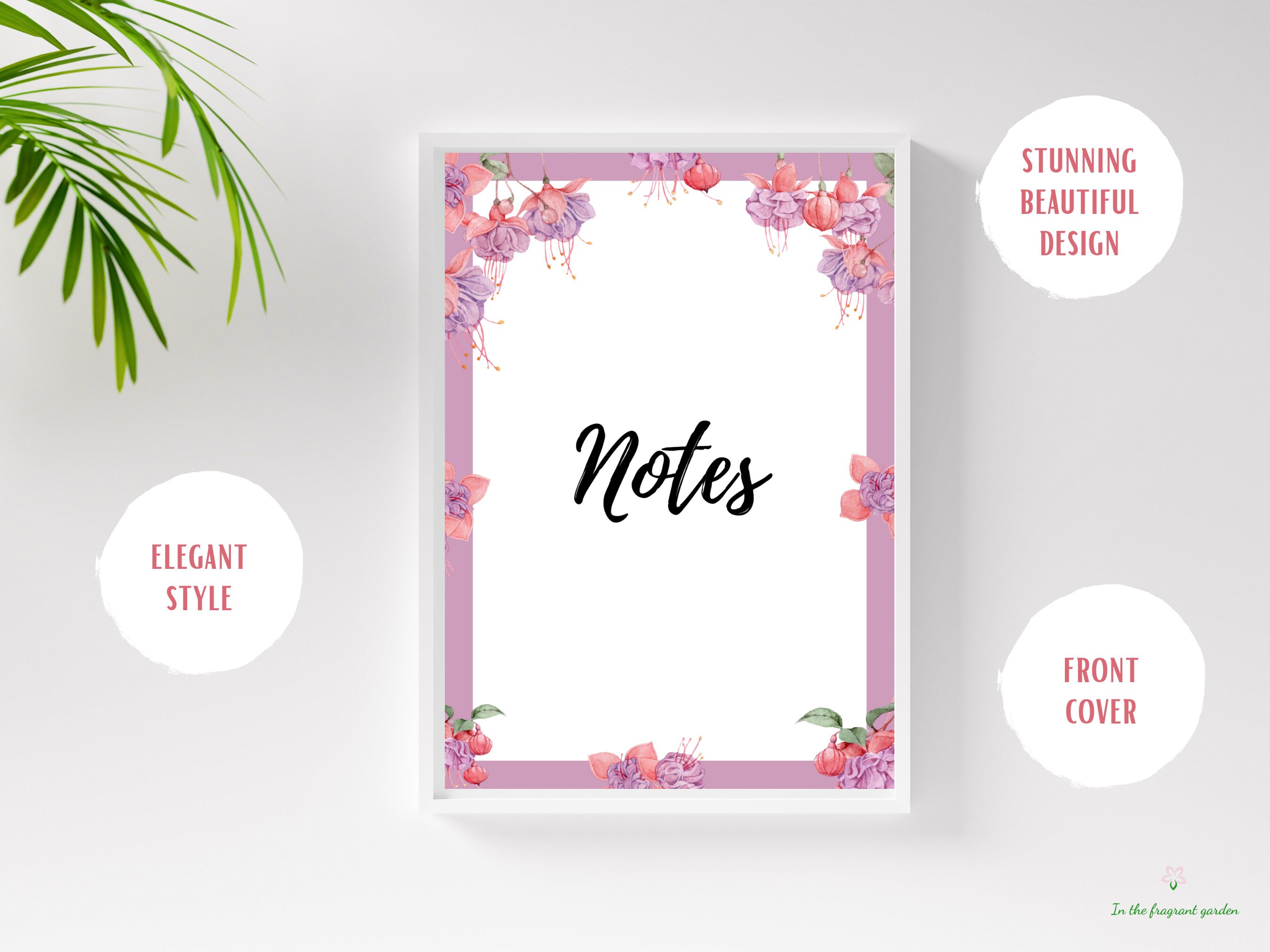 Fuchsia Flower Notes Page Printable Lined Note Template Note Taking ...