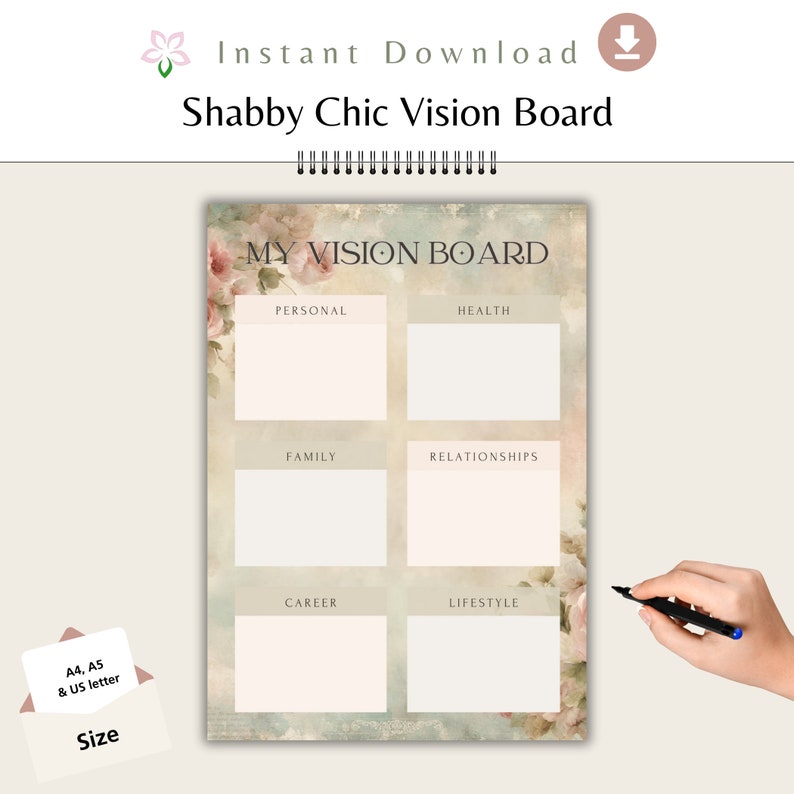 Shabby Chic Vision Board Manifestation Victorian Pink Rose Floral ...