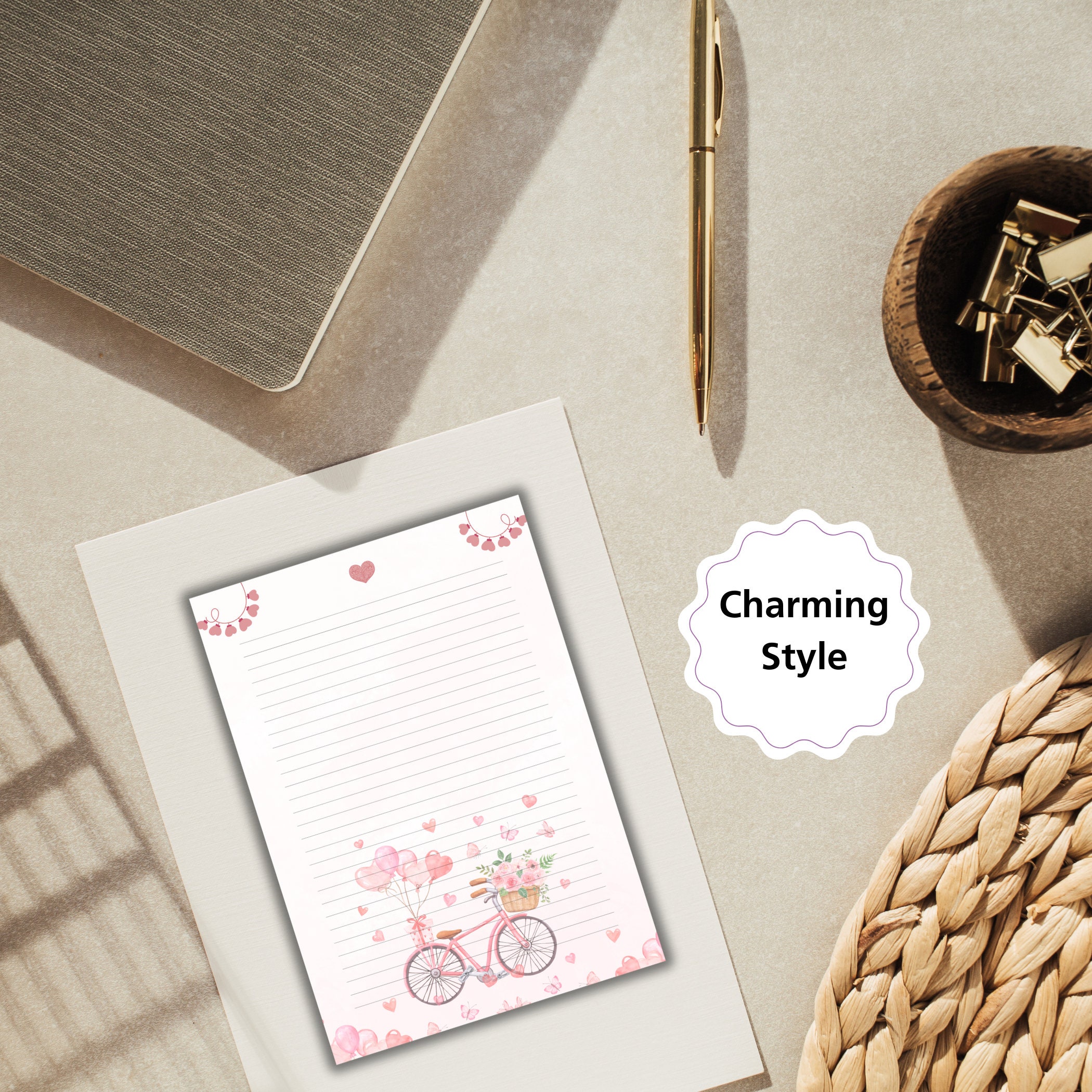 Happy Birthday Bike Letter Writing Paper Pink Floral - Etsy