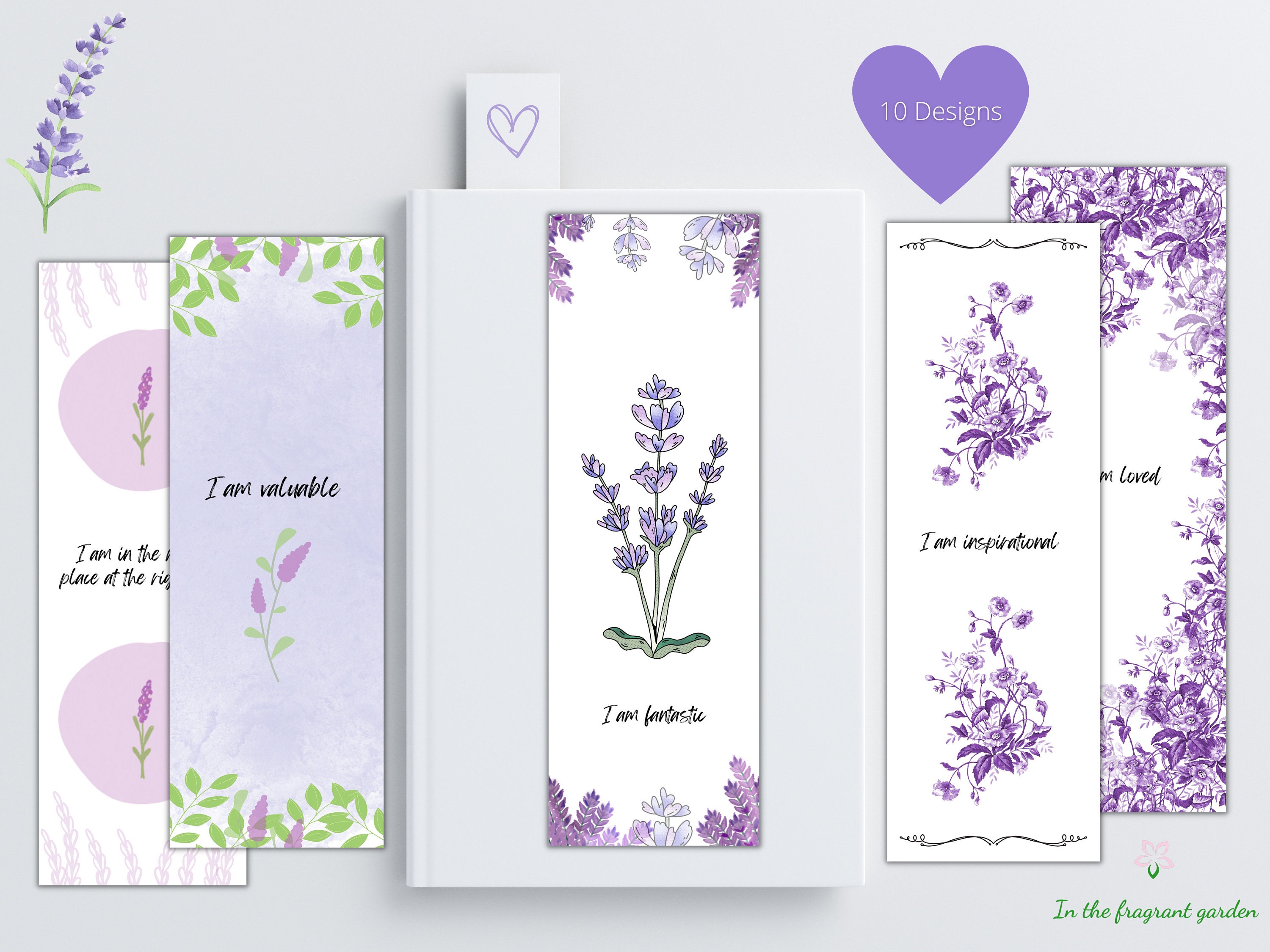 Lavender Bookmarks Floral Printable Bookmarks Set Positive Affirmation ...