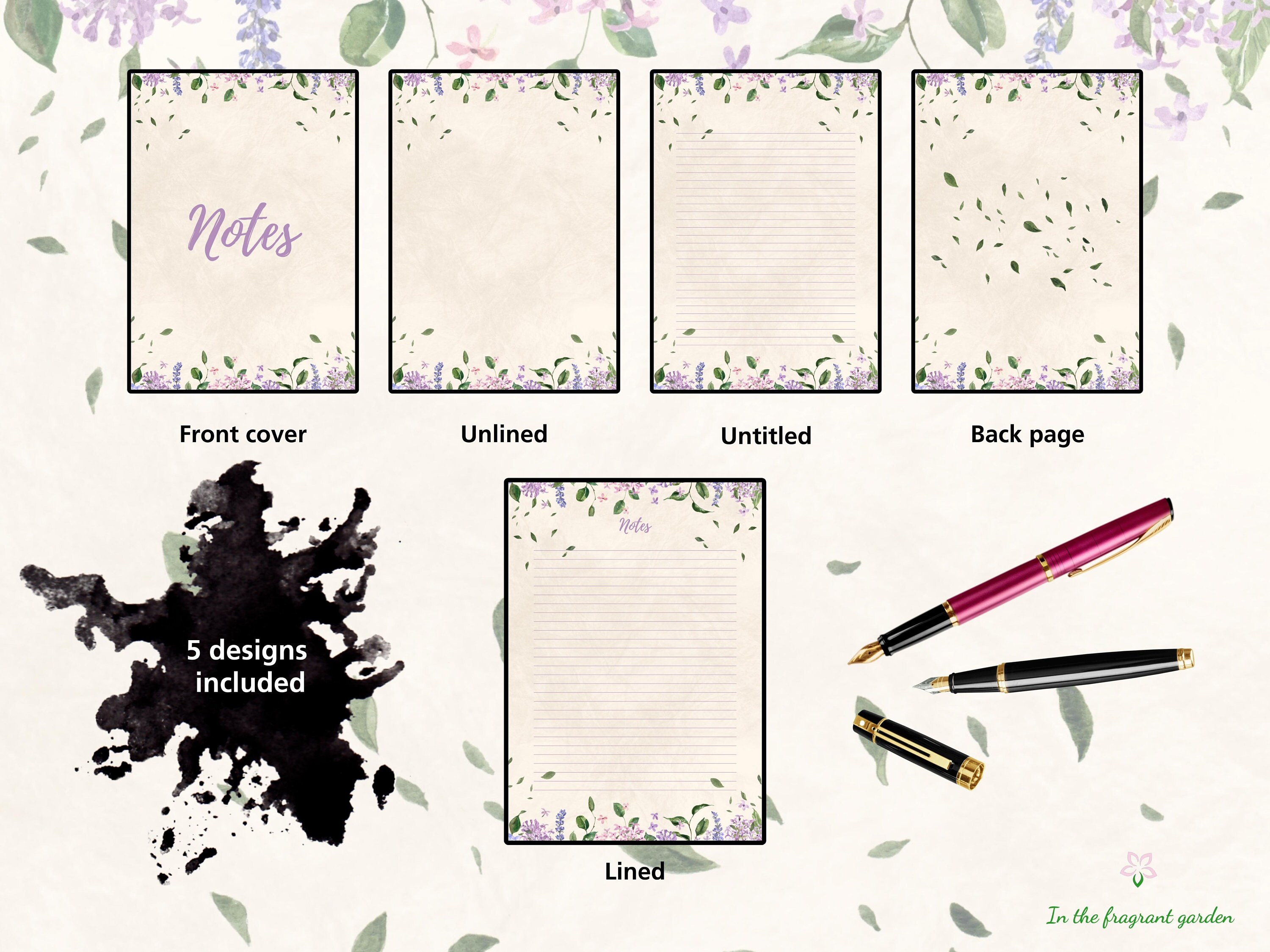 Floral Botanical Garden Printable Letter Office Stationery Lined Paper ...