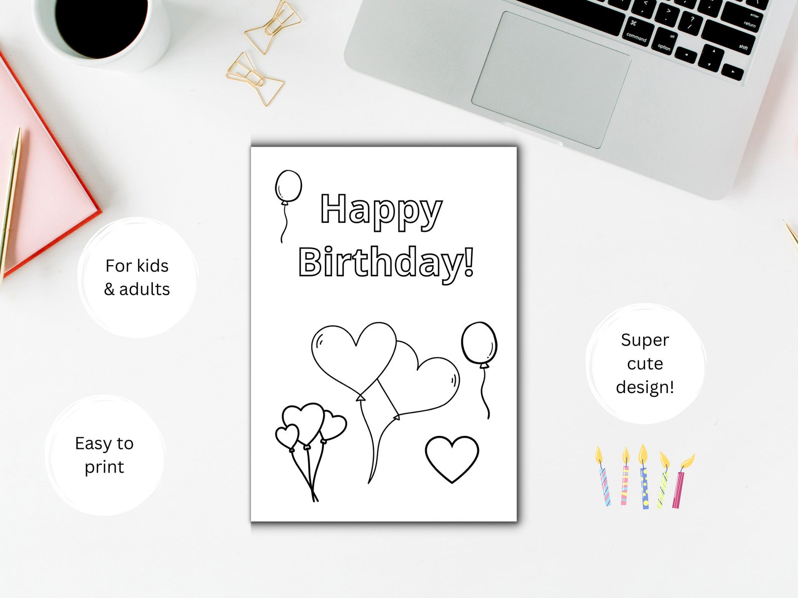Printable Birthday Card Colouring Happy Birthday Card Kids Balloon DIY ...