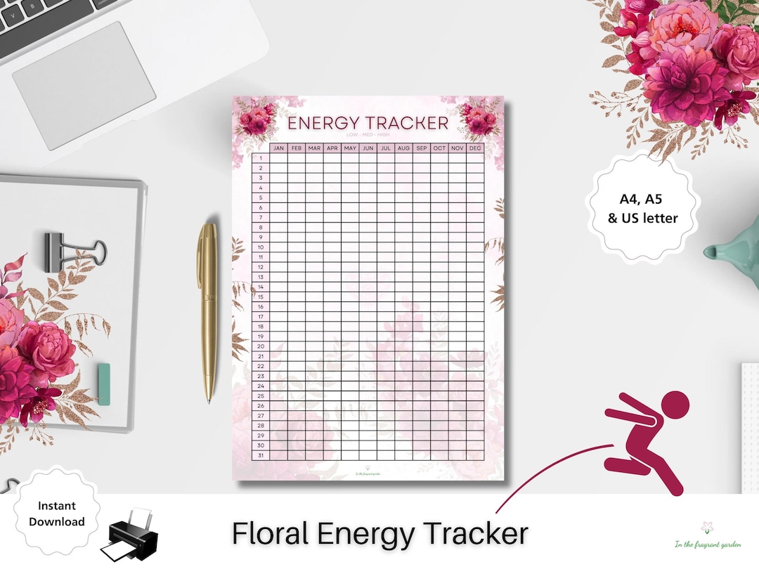 Energy Tracker Mood Tracker Floral Fatigue Burnout Tired Mental Health ...