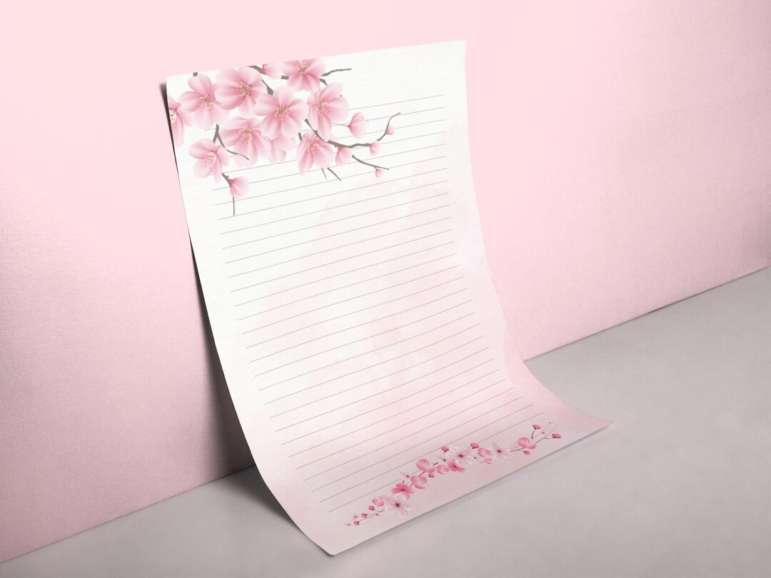 Cherry Blossom Pink Stationery | Printable Lined Paper for Office ...