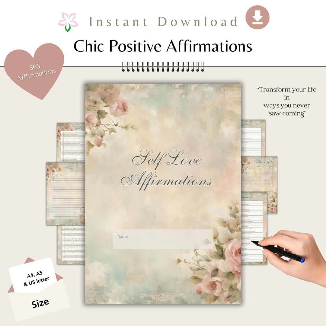 Shabby Chic Positive Affirmations Self-love Digital Planner Self-care ...