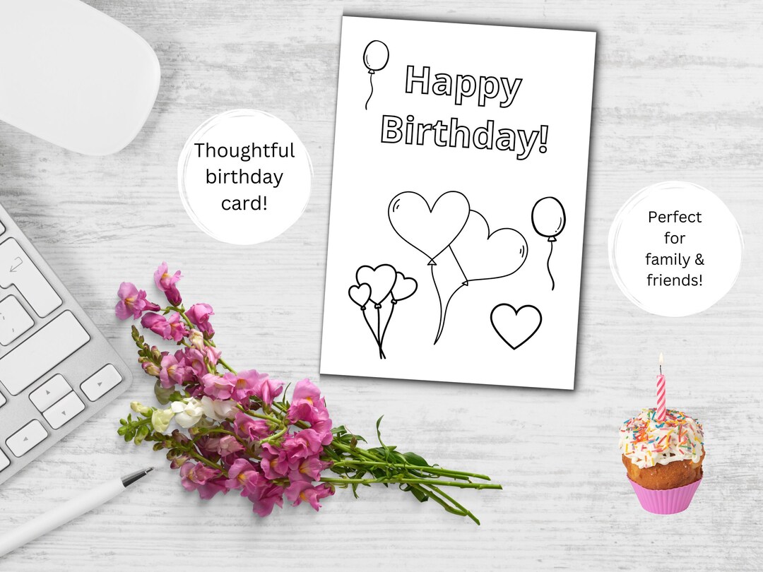 Printable Birthday Card Colouring Happy Birthday Card Kids Balloon DIY ...