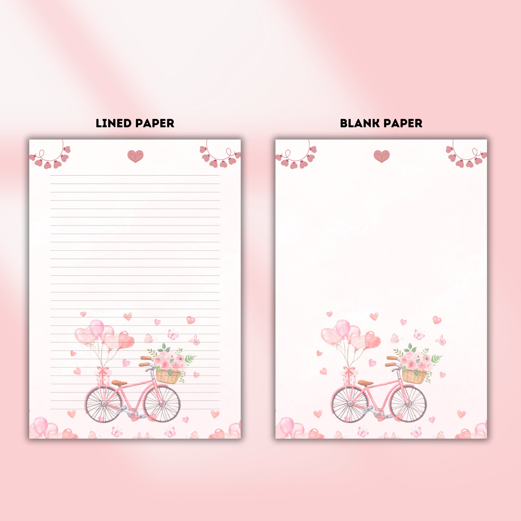 Happy Birthday Bike Letter Writing Paper Set | Pink Floral Stationery ...