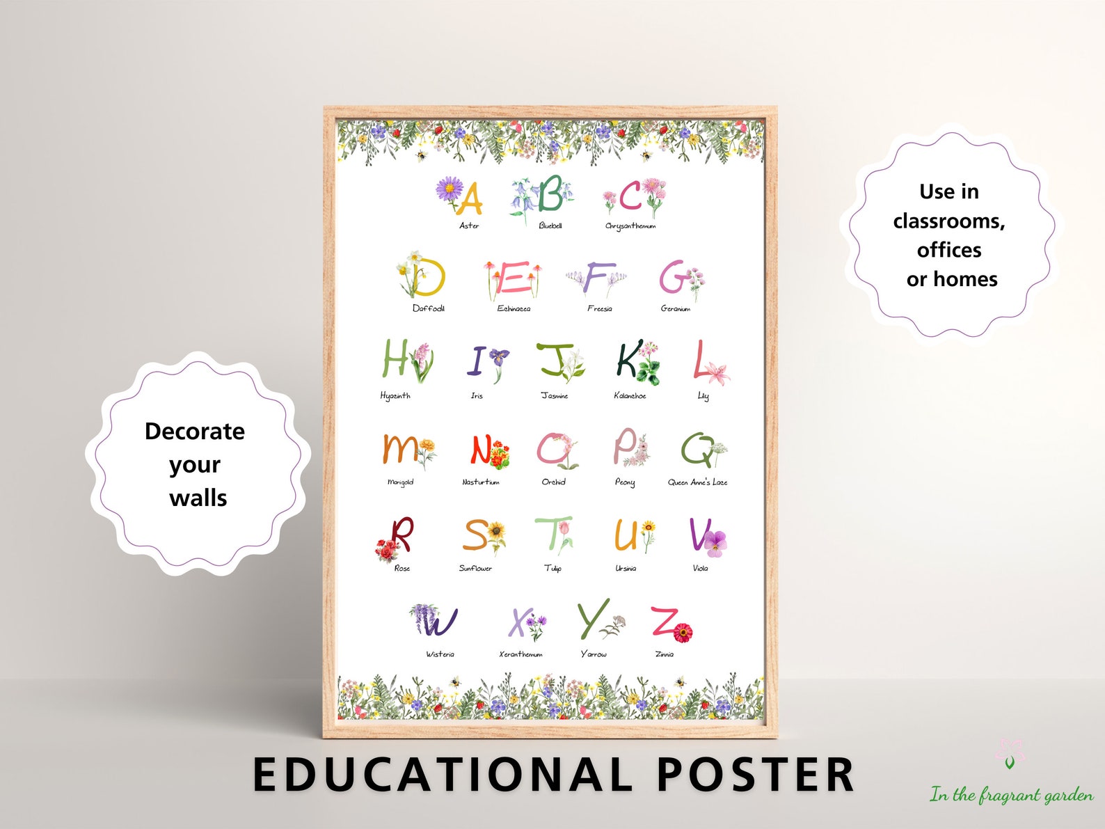 Printable Flower Alphabet A to Z Flowers Alphabet Poster ABC Floral ...