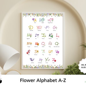 Printable Flower Alphabet A to Z Flowers Alphabet Poster ABC Floral ...