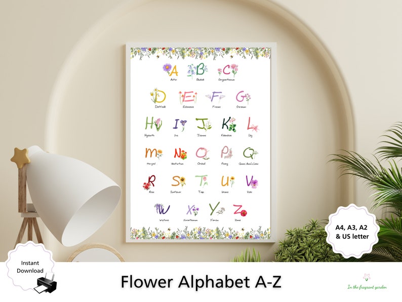 Printable Flower Alphabet A to Z Flowers Alphabet Poster ABC Floral ...