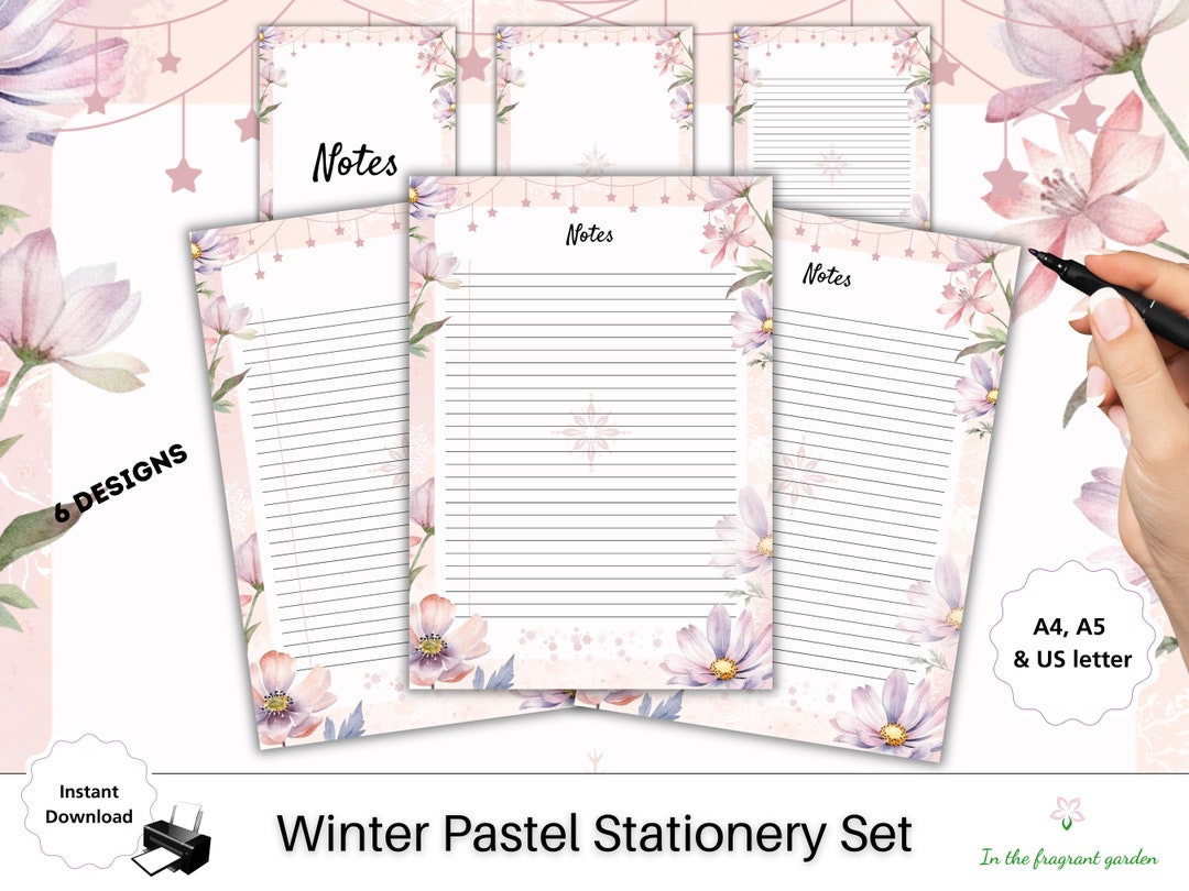 Winter Pastel Stationery Lined Paper Download Floral Writing Pad Notes ...