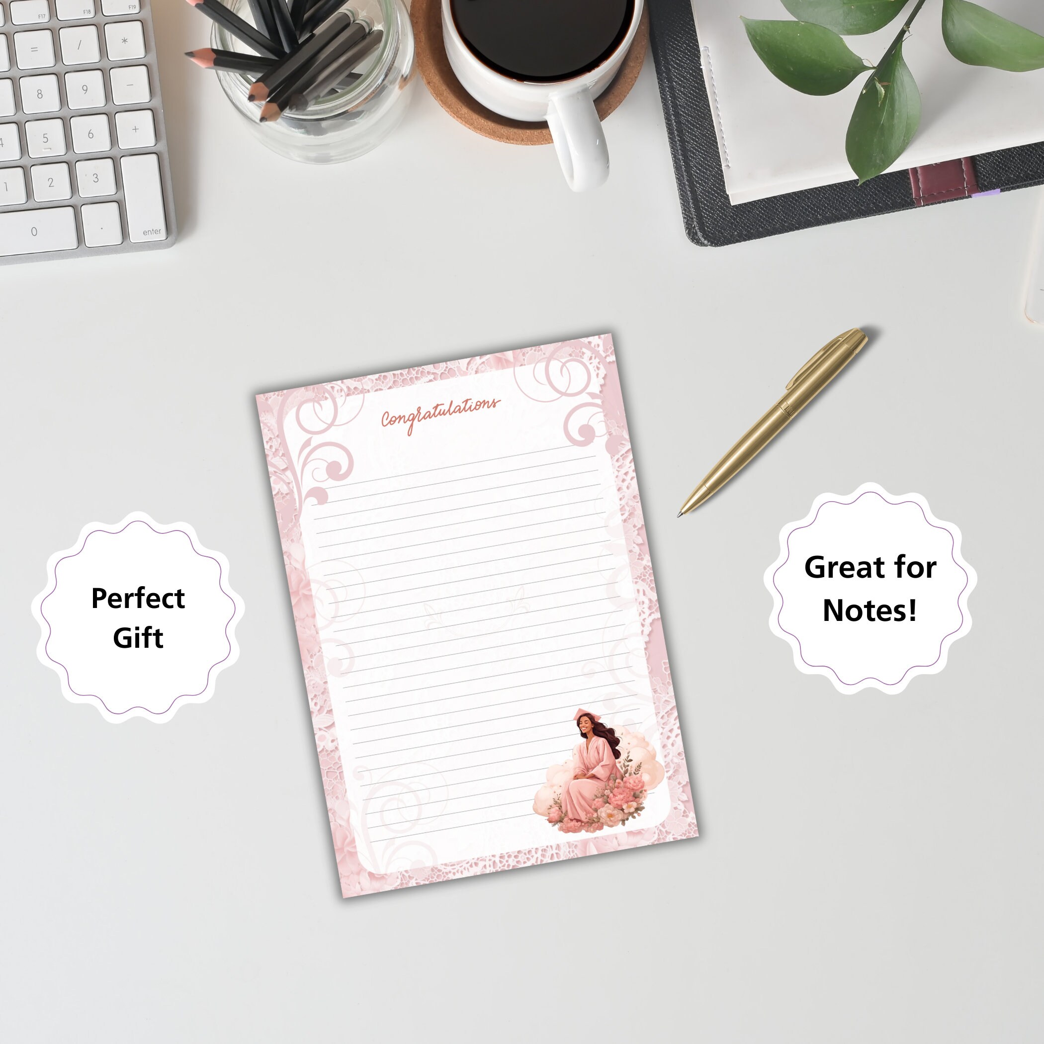 Congratulations Graduation Letters Floral Lined Notes Stationery Paper ...