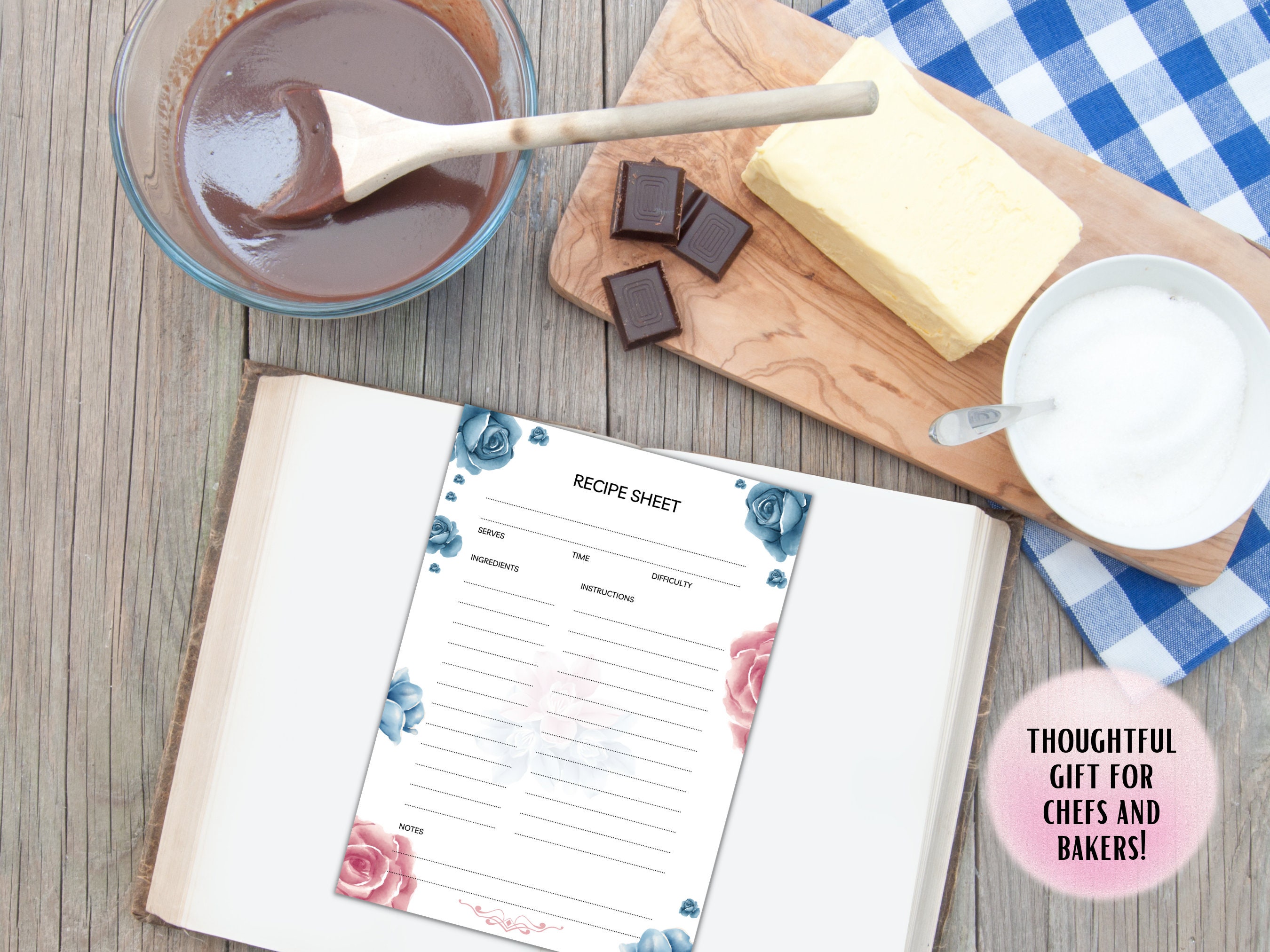 Cooking Meal Dishes Recipe Sheets Floral Printable Template Blank Page ...