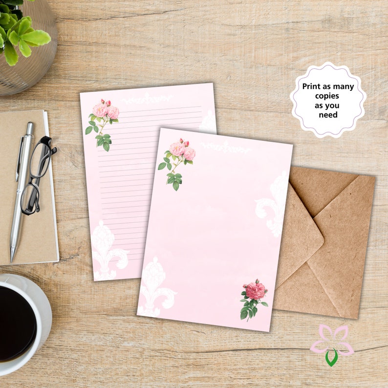French Vintage Floral Rose Letter Writing Paper Shabby Chic Victorian ...