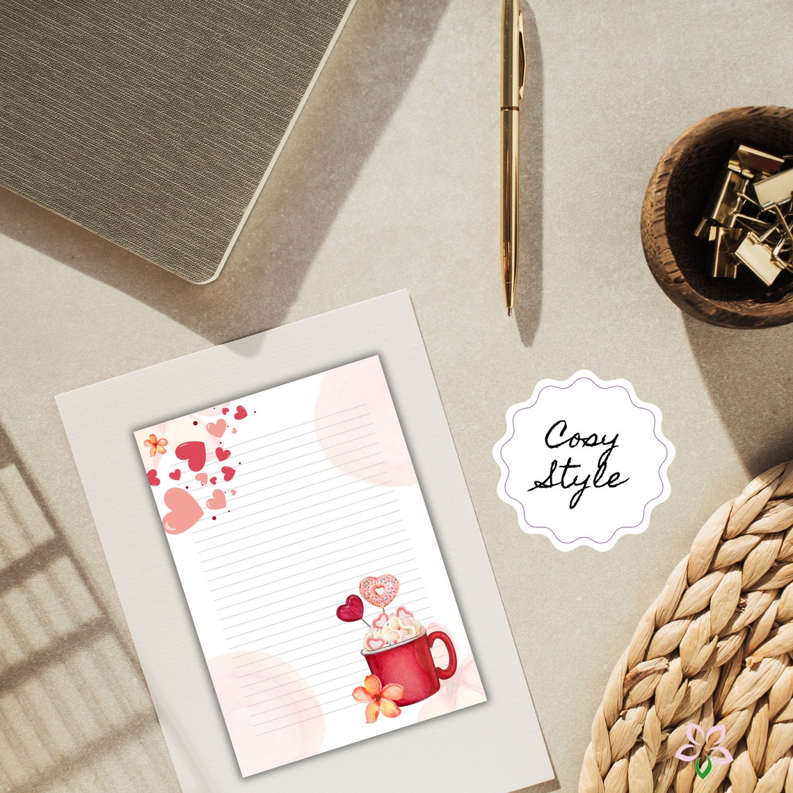Hot Chocolate Stationery Letter Writing Paper Floral Lined Paper ...