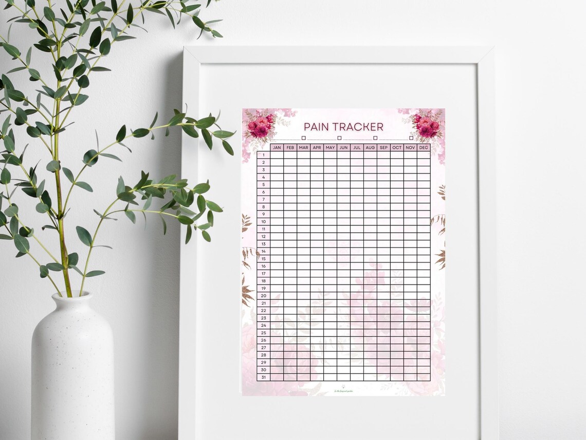 Printable Pain Tracker Daily Florai Injury Log PDF Improve Symptoms ...