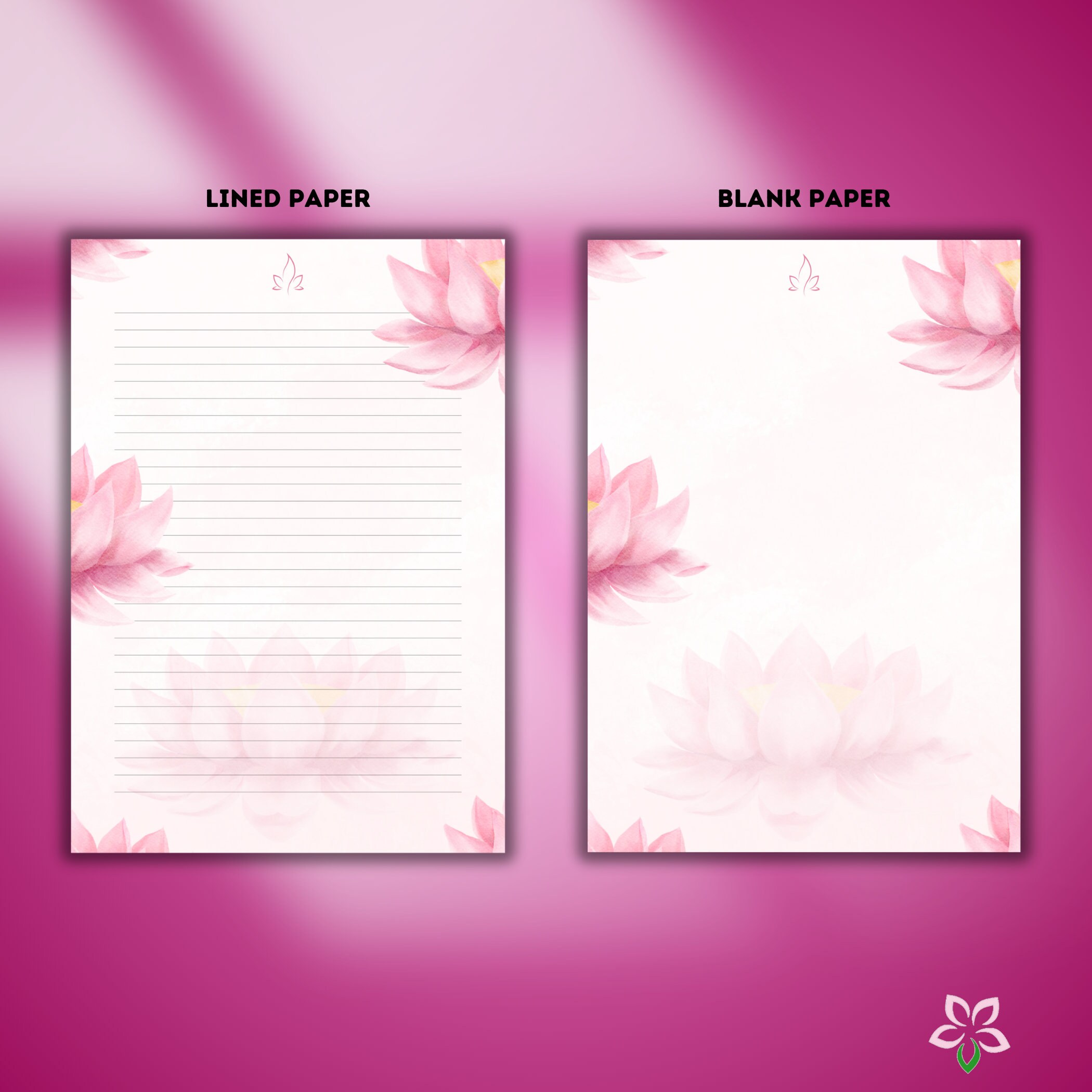 Printable Floral Stationery Pink Lotus Flower Letter Lined Paper ...