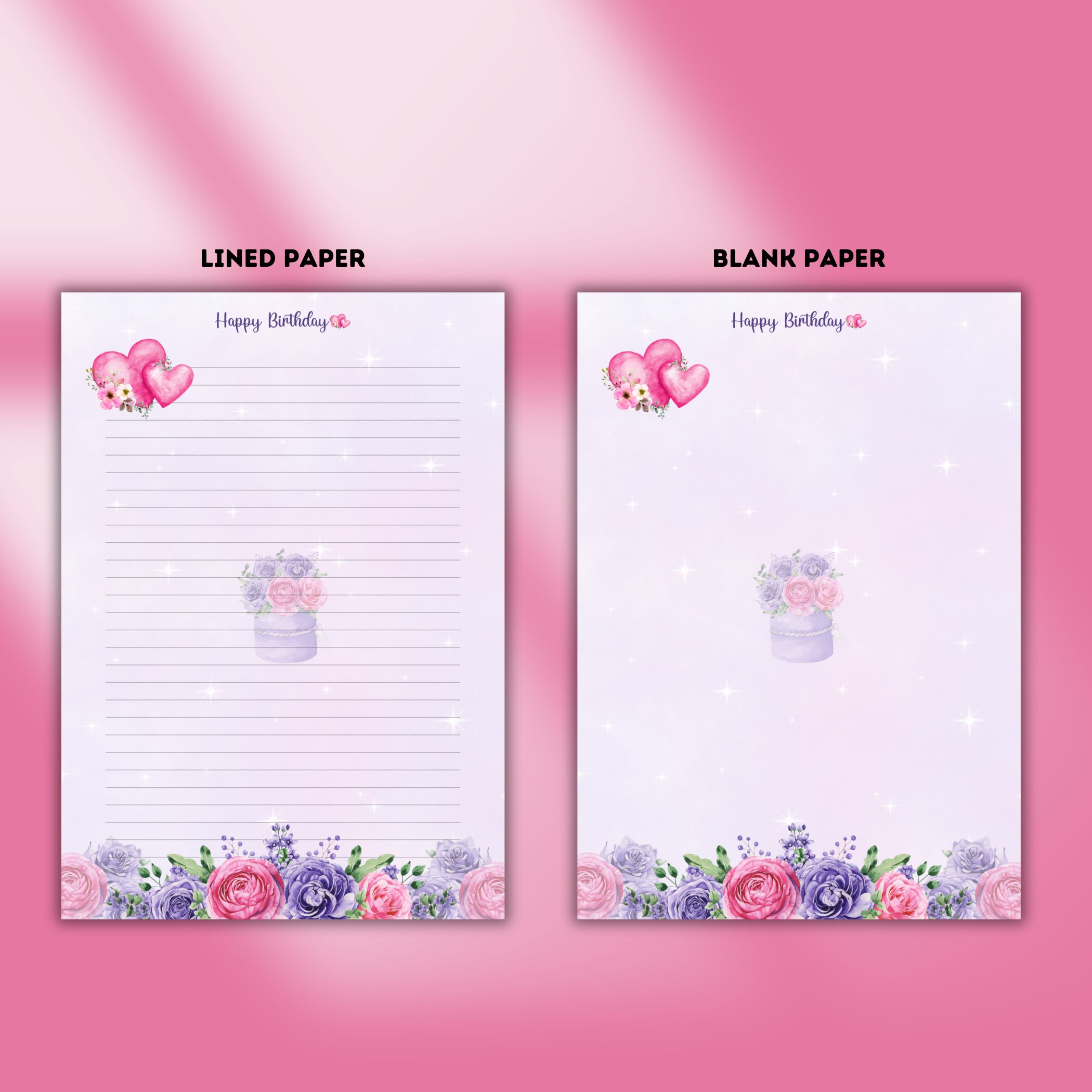 Happy Birthday Letter Writing Paper Purple Floral Theme Stationery ...