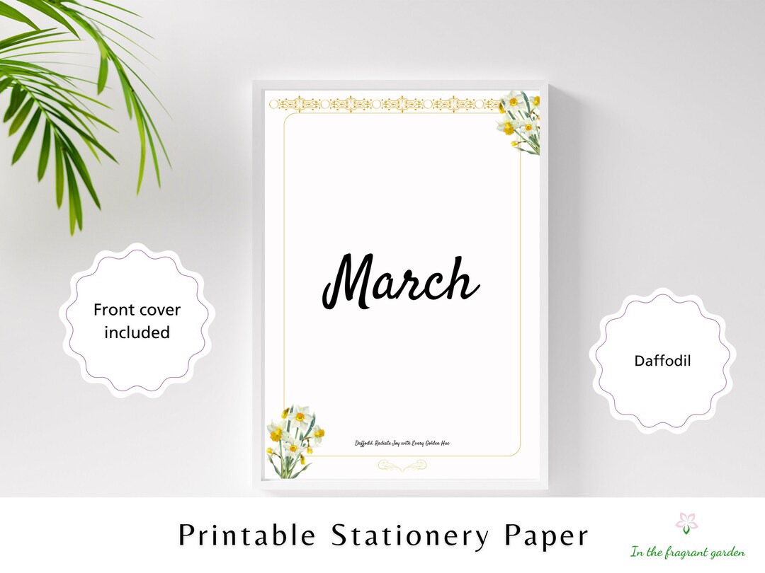 Stationery Birth Month March Daffodil Flower Floral Instant Download ...