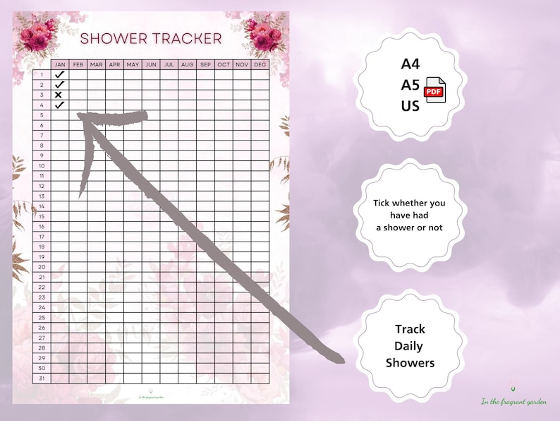PDF Floral Printable Shower Tracker Daily Log Sheet Insert Mental ...