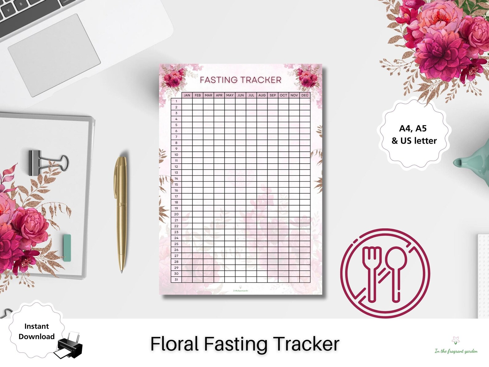 Intermittent Fasting Tracker Printable Daily Log Sheet PDF Floral ...