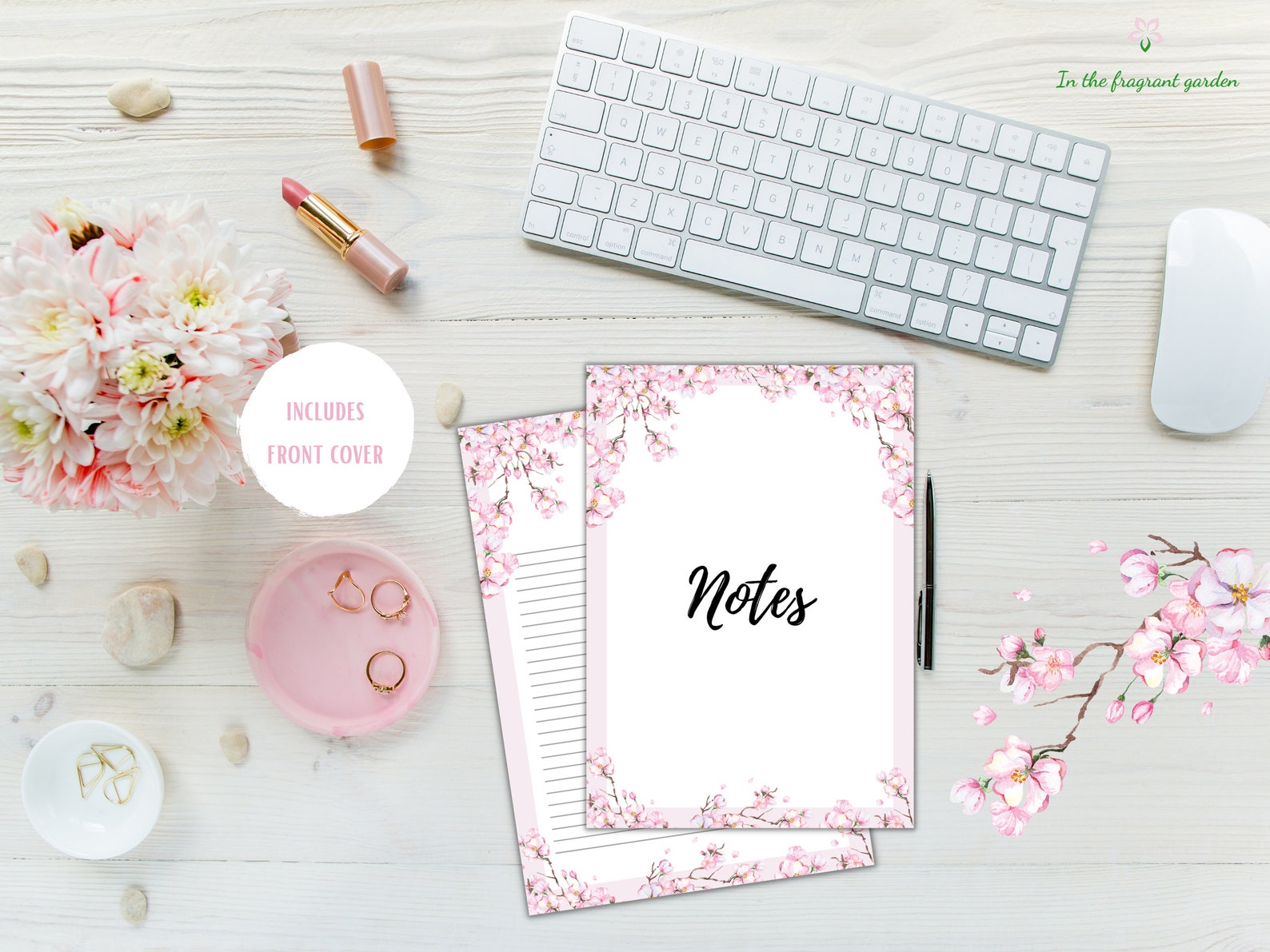Cherry Blossom Flower Sakura Printable Floral Notes Page Lined Note Pen ...
