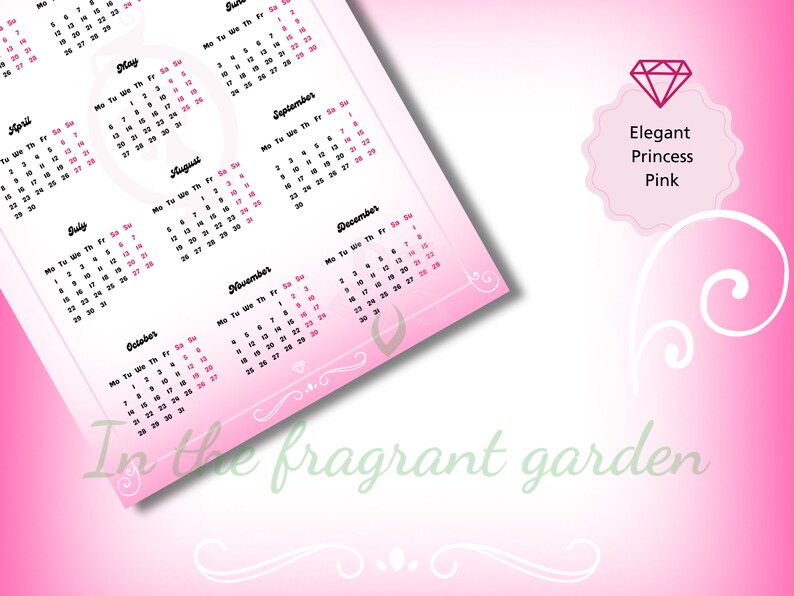 Princess Inspired 2024 Year Calendar Month Princess Dollie Doll Pink ...