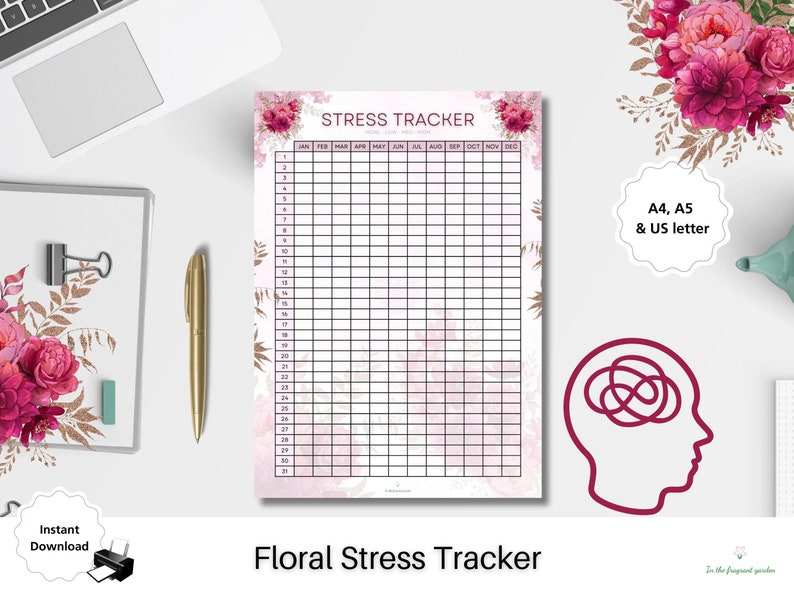 Stress Tracker Printable Daily Florai Stressful Anxiety Triggers Log ...