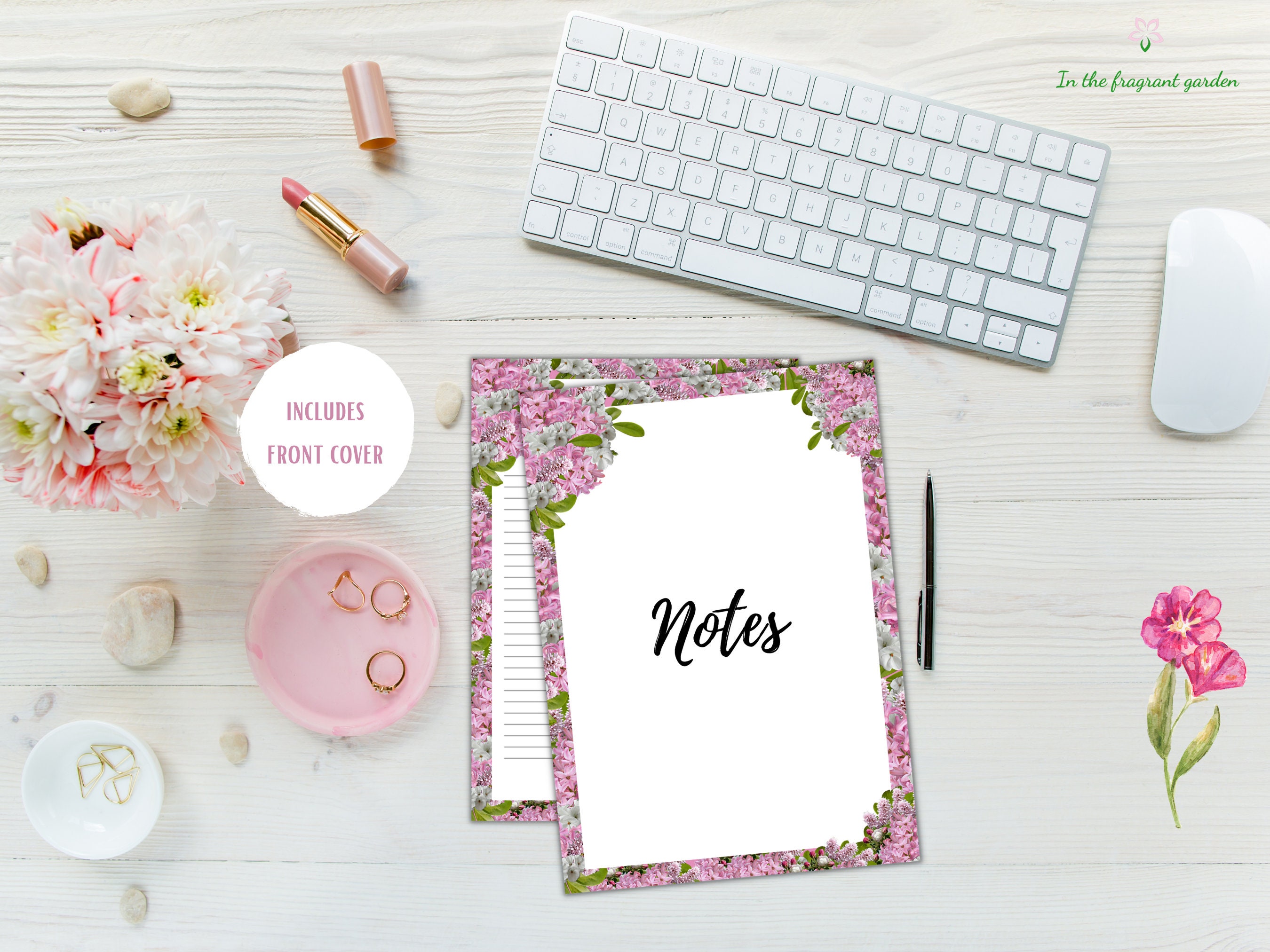 Cute Flower Notes Page Printable Lined Note Stationery Note Taking ...