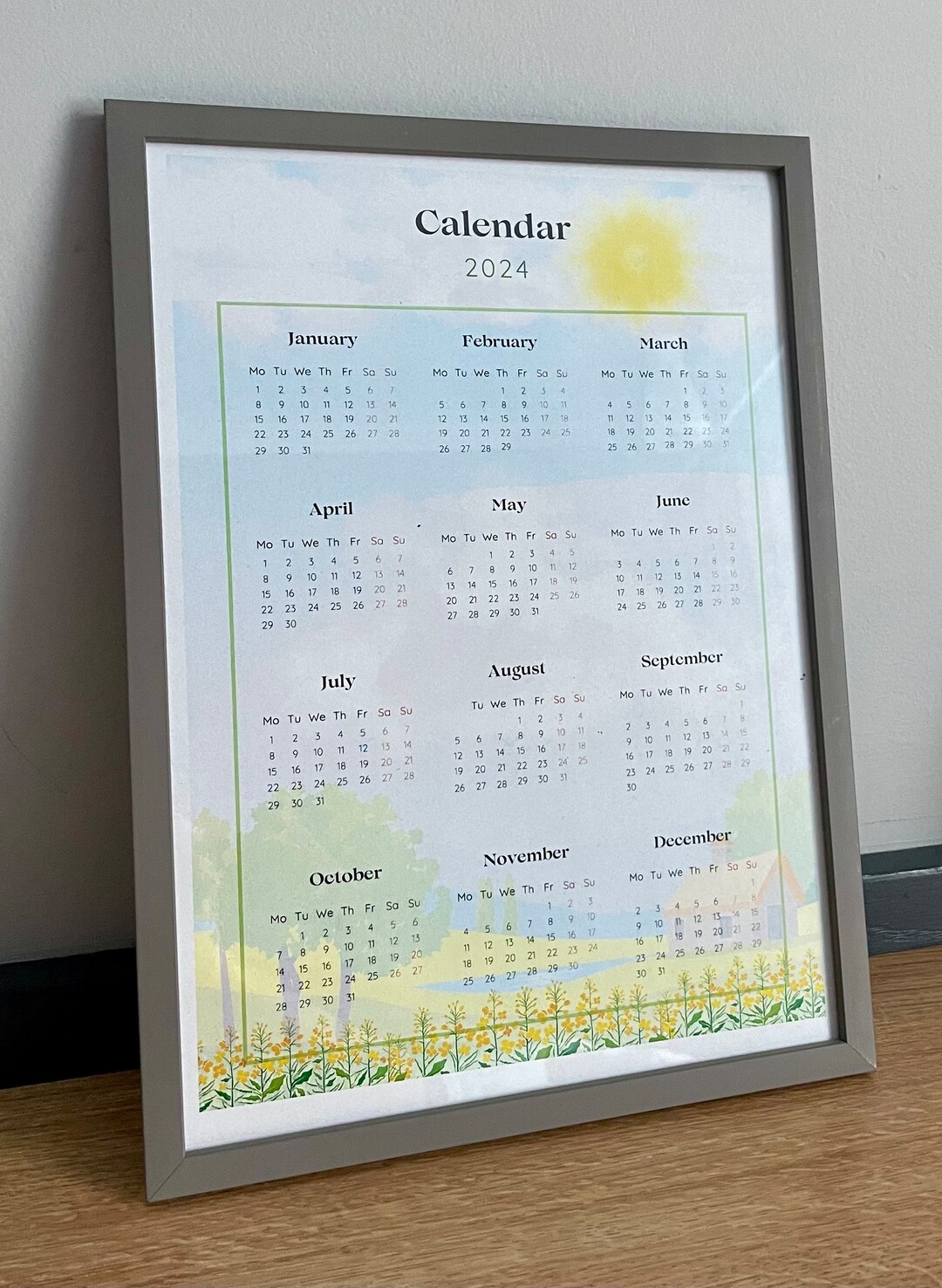 2024 Year at a Glance Calendar Month Schedule Printable Overview Wall ...