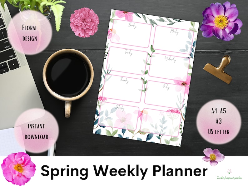 Floral Weekly Planner Printable, Botanical Garden Design (A4, A5, A3 ...