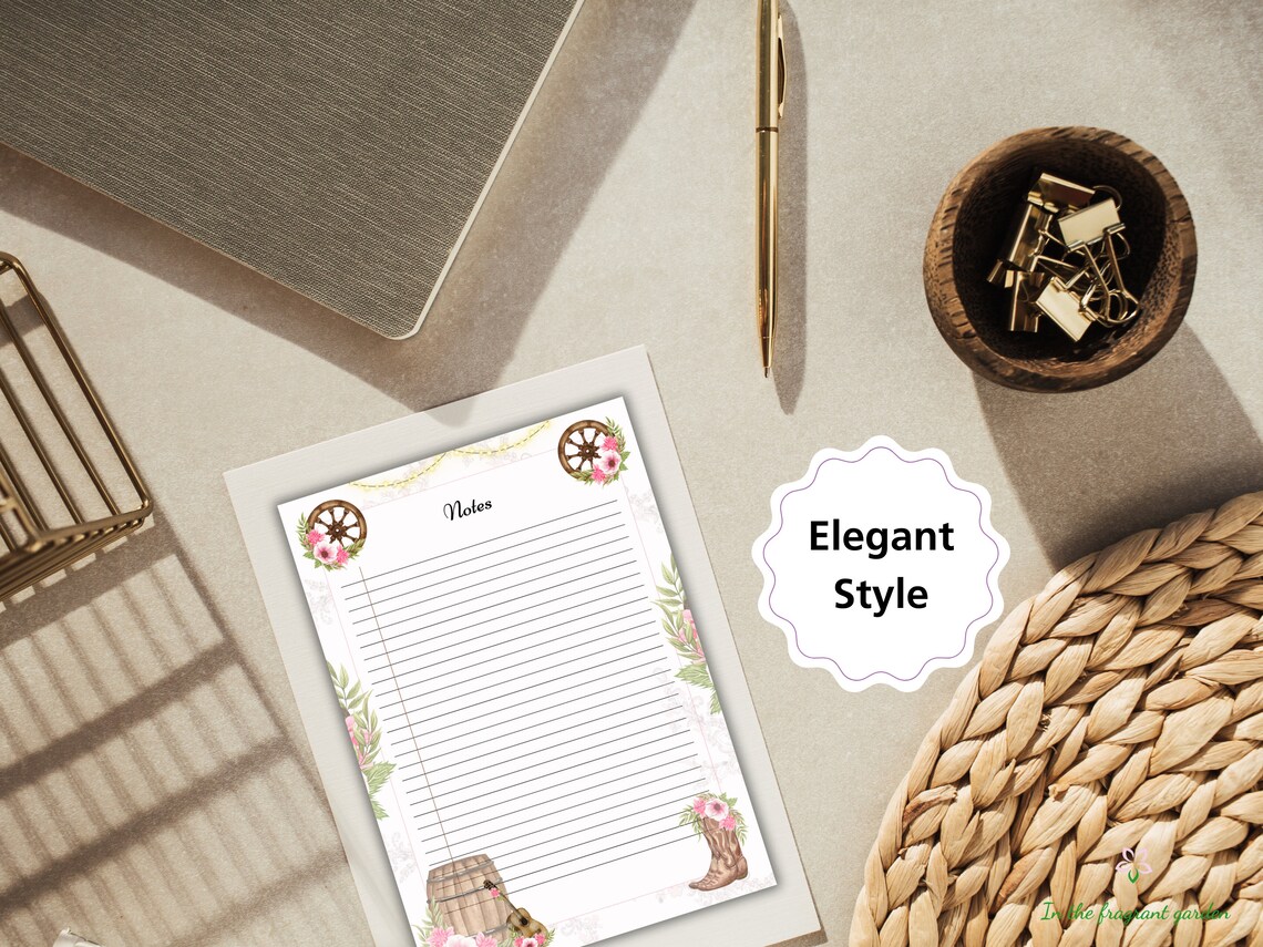 Cowgirl Cowboy Boots With Flowers Stationery Floral Lined Paper ...