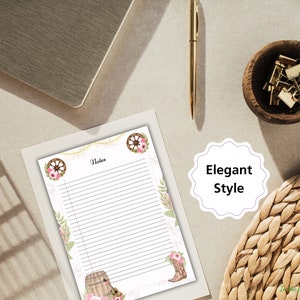 Cowgirl Cowboy Boots With Flowers Stationery Floral Lined Paper ...