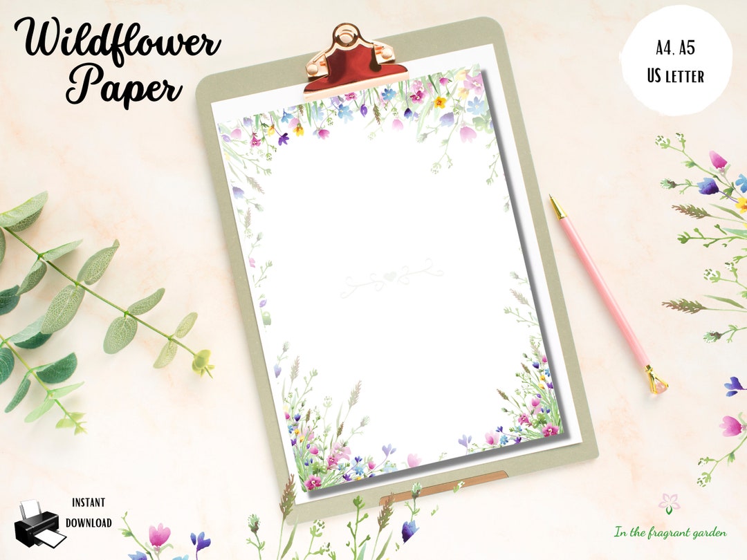 Pretty Letter Writing Lined Paper Instant Download Flower Border Notes ...