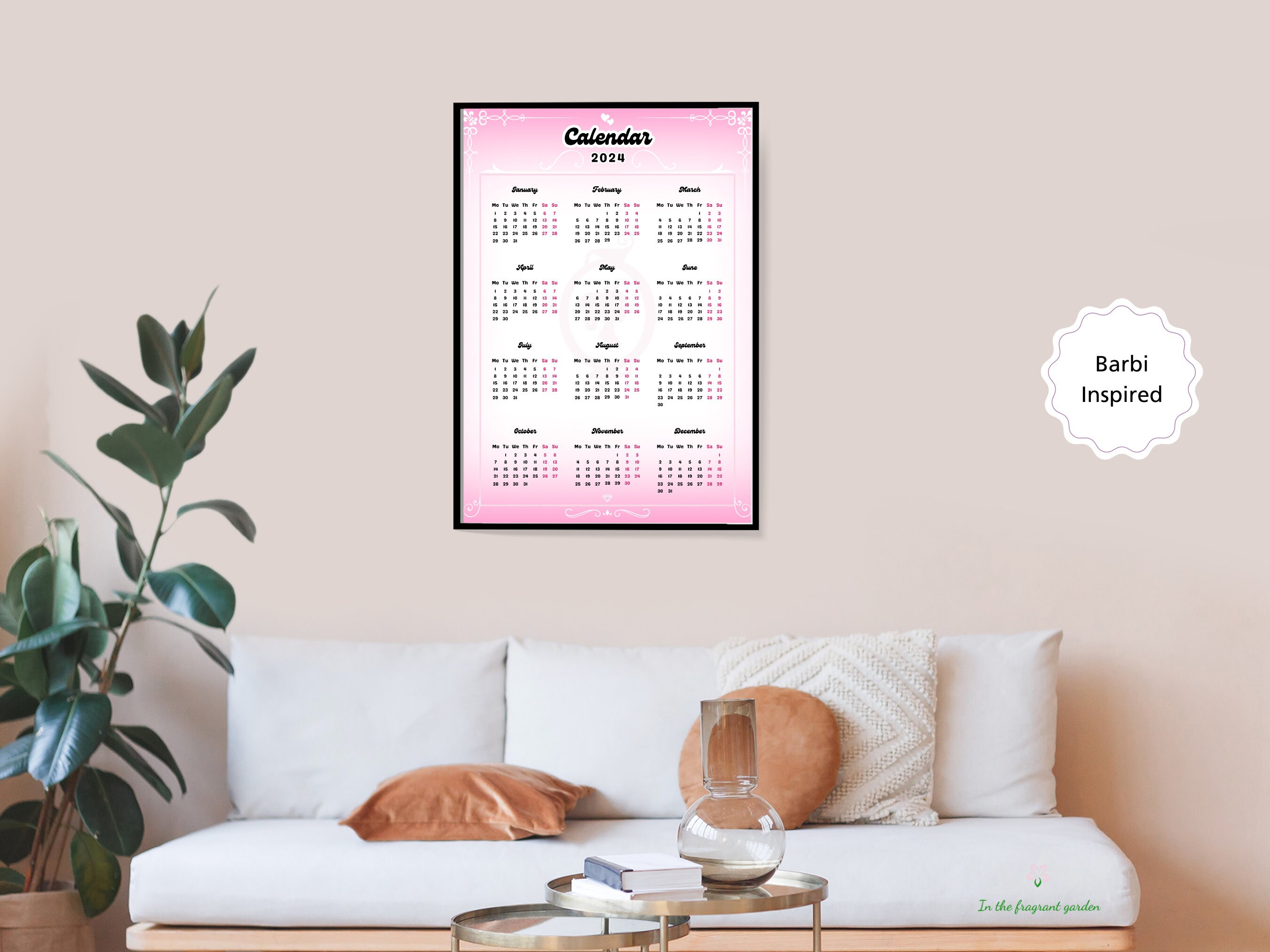 Princess Inspired 2024 Year Calendar Month Princess Dollie Doll Pink ...