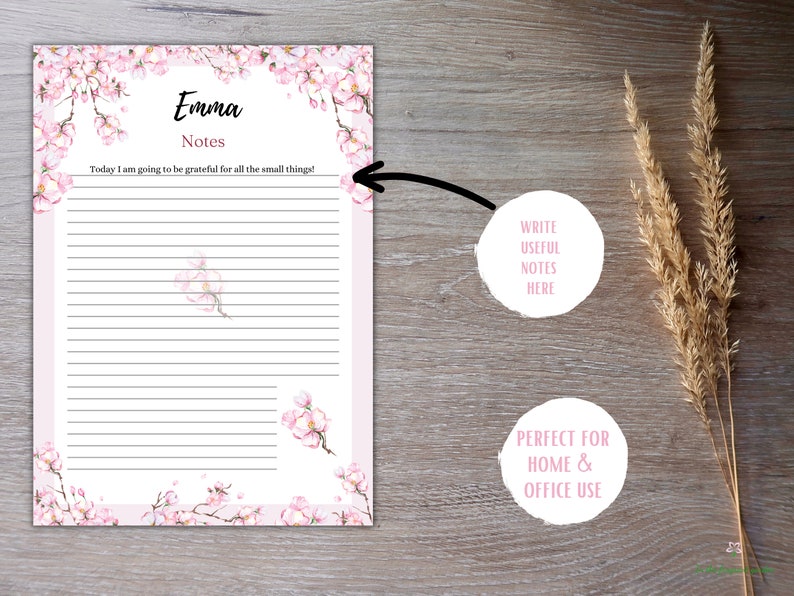 Cherry Blossom Flower Sakura Printable Floral Notes Page Lined Note Pen ...