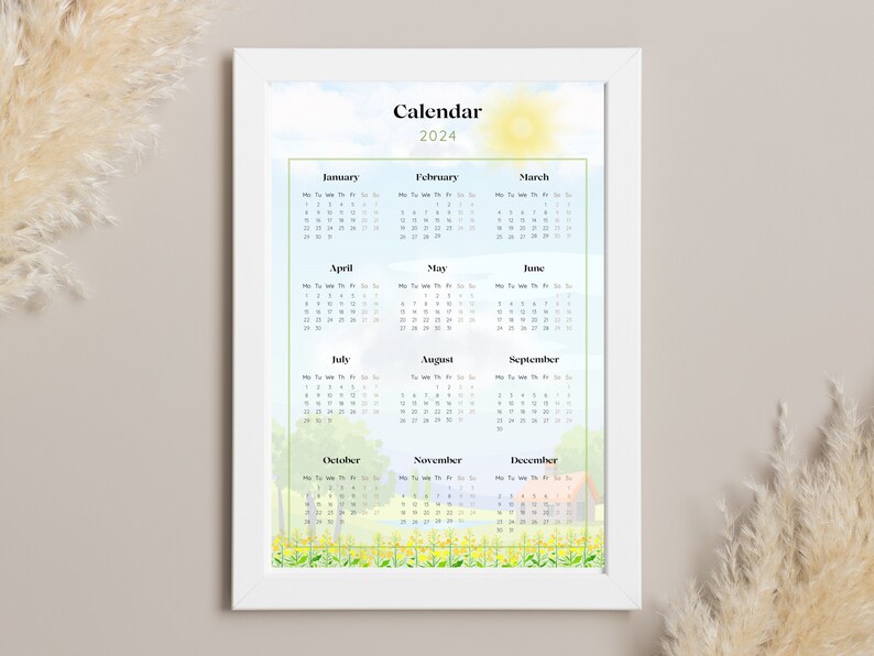 2024 Year at a Glance Calendar Month Schedule Printable Overview Wall ...