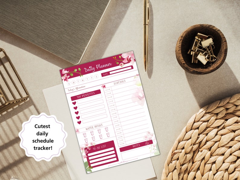 Digital Daily Planner Orchid Printable Hourly Work Day Schedule Undated ...