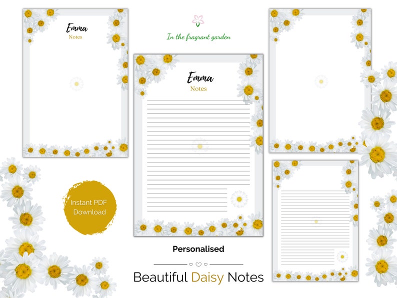 Daisy Flower Cute Stationery Notes Planner Floral Notepaper Printable ...