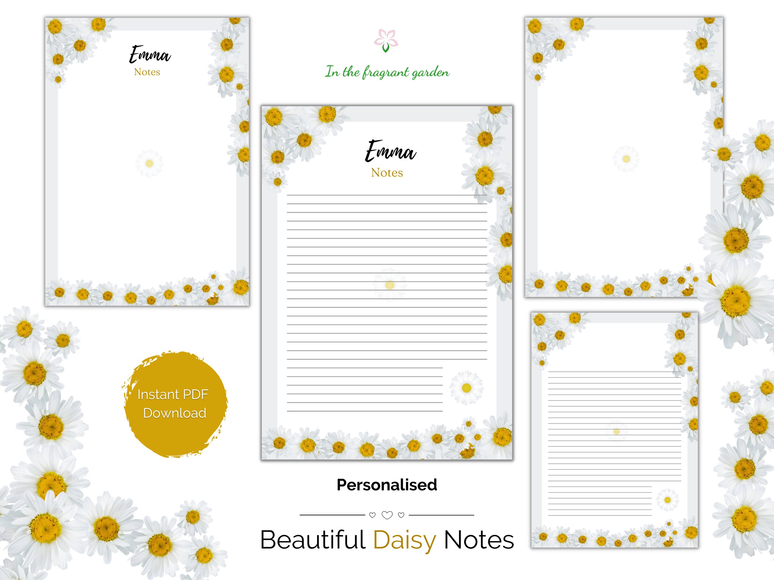 Daisy Flower Cute Stationery Notes Planner Floral Notepaper Printable ...
